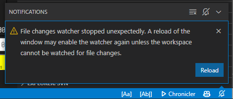 File watcher stops working with malformed workspace file · Issue #153881 · microsoft/vscode · GitHub