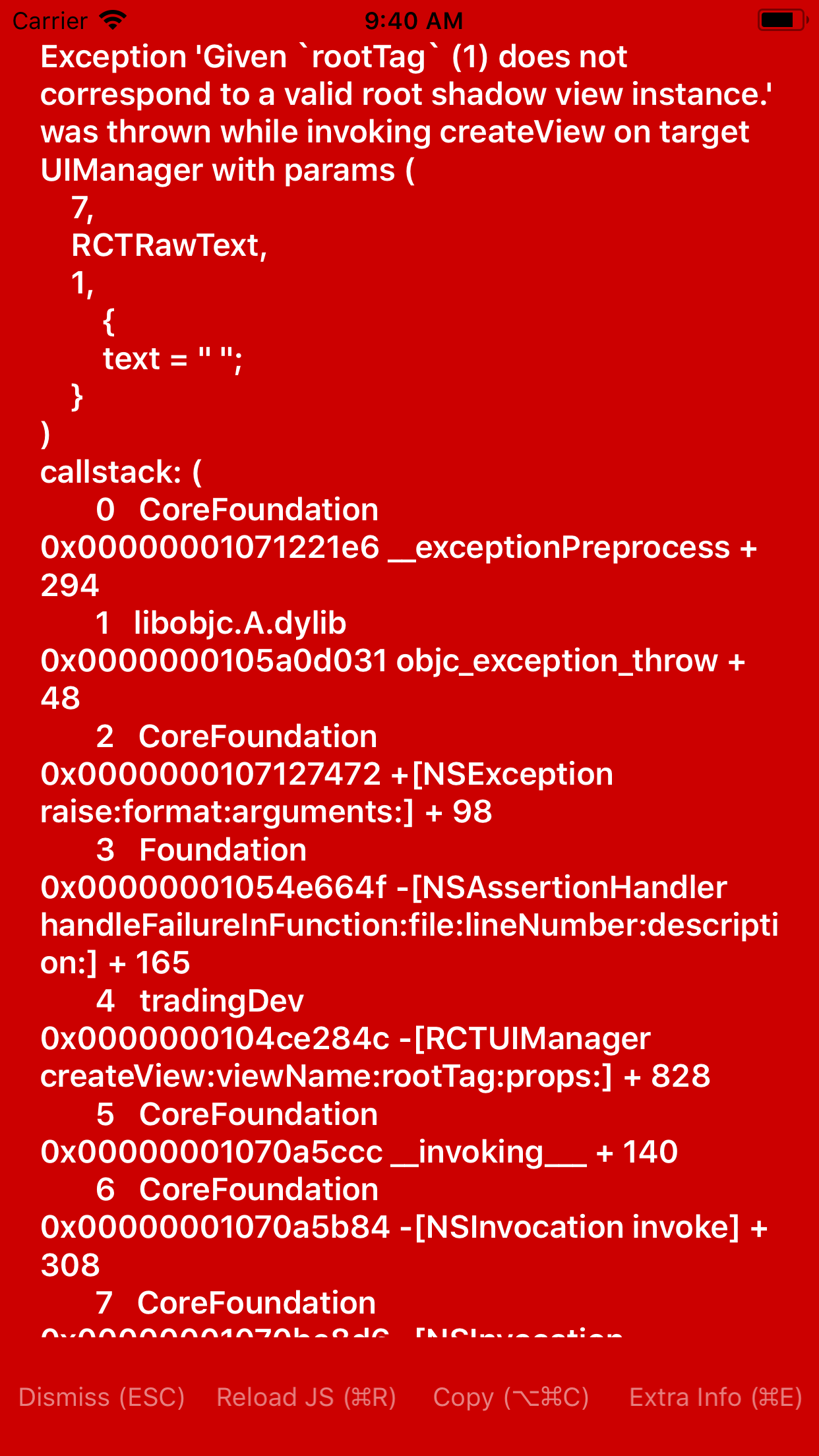 Exception: 'Given `rootTag` (1) does not correspond to a valid root ...