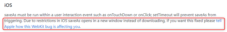 not working on ios PWA · Issue #479 · eligrey/FileSaver.js · GitHub