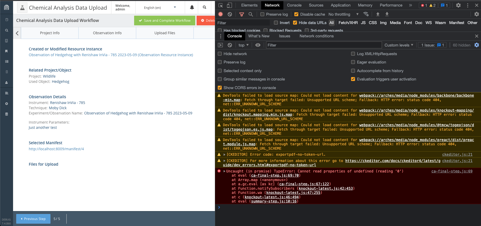 Error in final step of Chemical Analysis Data Upload step · Issue #9537 · archesproject/arches ...