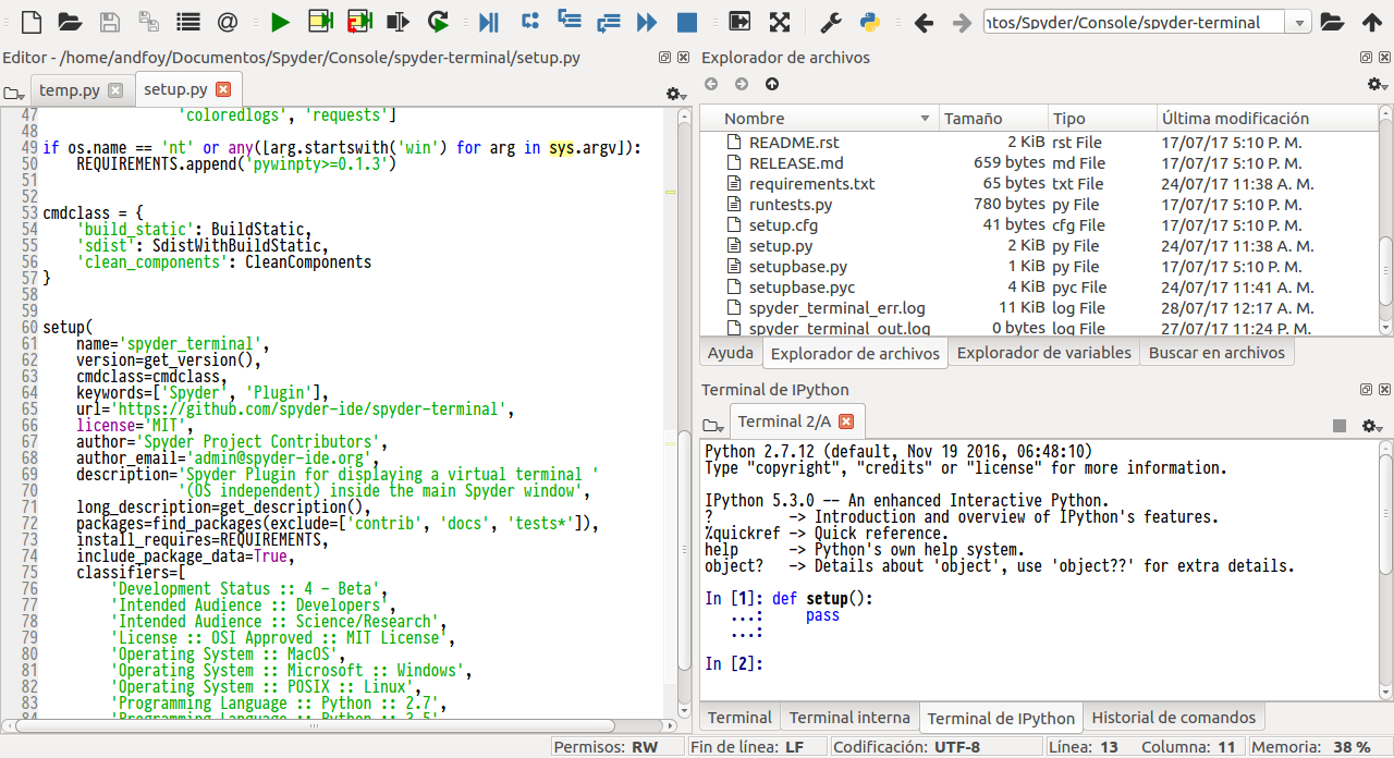 Spyder crashes when attempting to define function named setup in ...
