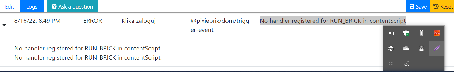 No handler registered for RUN_BRICK in contentScript in brick running ...