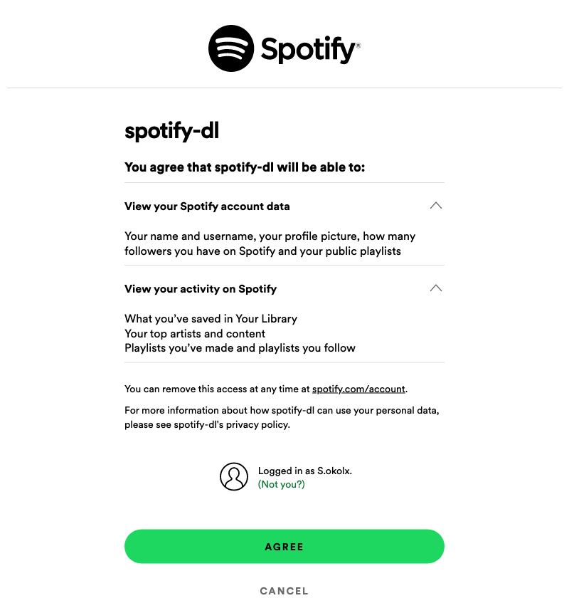 Login stuck at "You agree that spotify-dl will be able to" screen ...