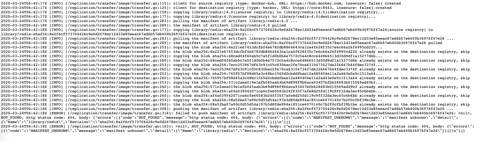 sometimes replication failed with MANIFEST_UNKNOWN error · Issue #11219 · goharbor/harbor · GitHub