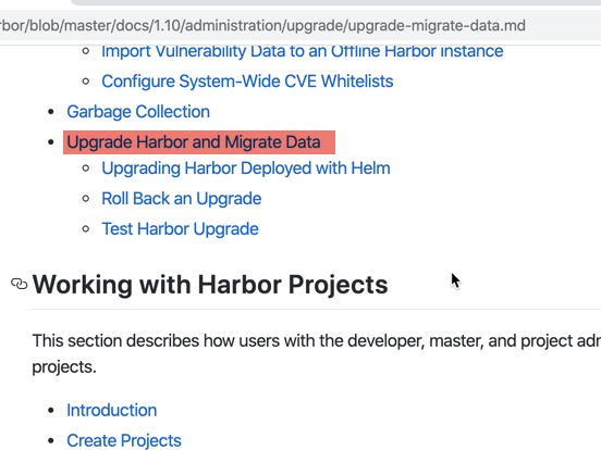 doc "Upgrade Harbor and Migrate Data" is missing · Issue #11220 · goharbor/harbor · GitHub