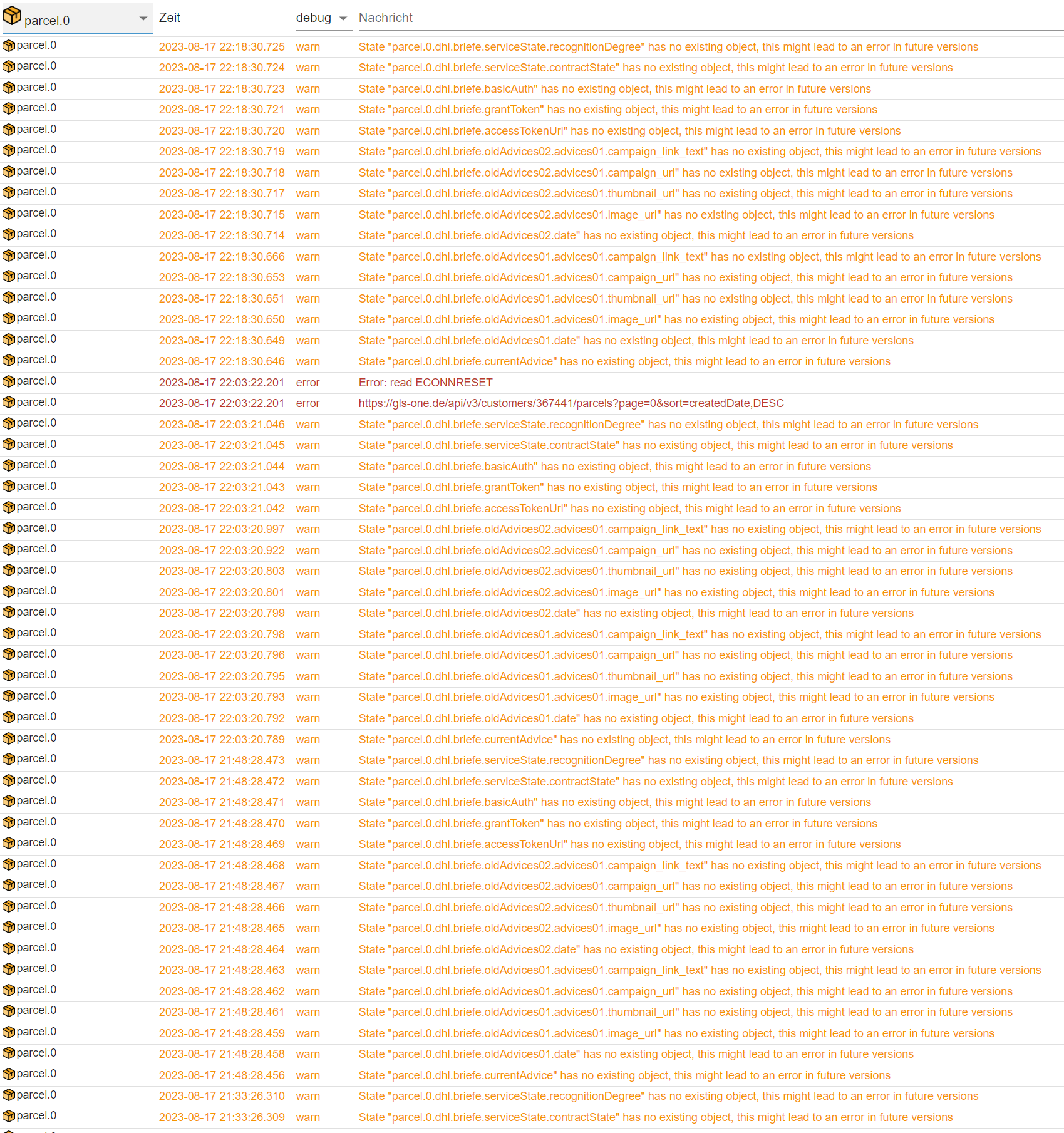 Log warnings · Issue #61 · TA2k/ioBroker.parcel · GitHub