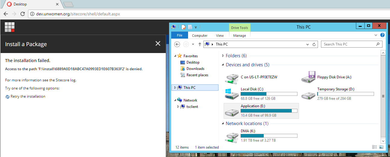 Installation error - Access to the path 'F:\install ...