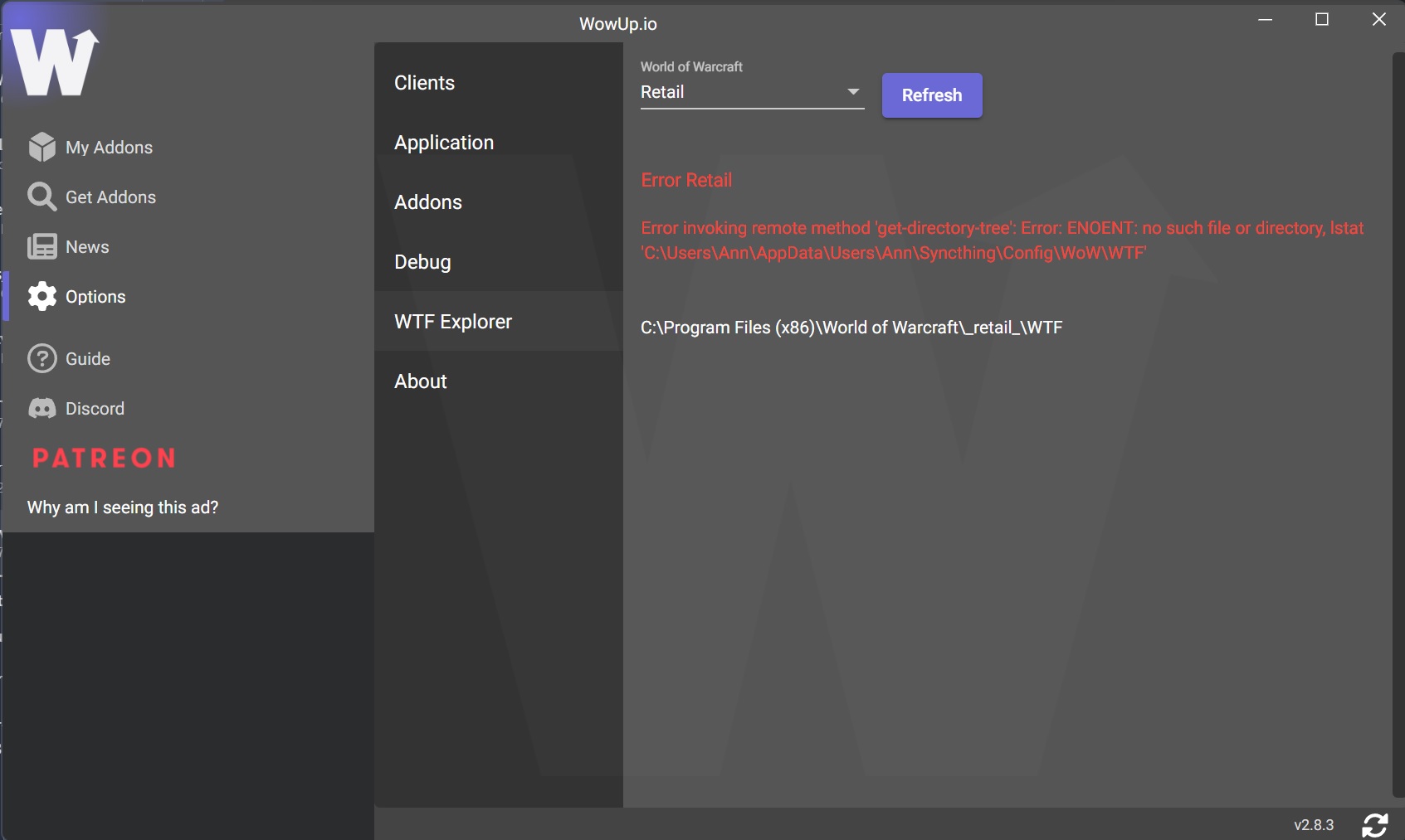 Options - WTF Explorer - Error invoking remote method 'get-directory-tree' (symlink trouble ...