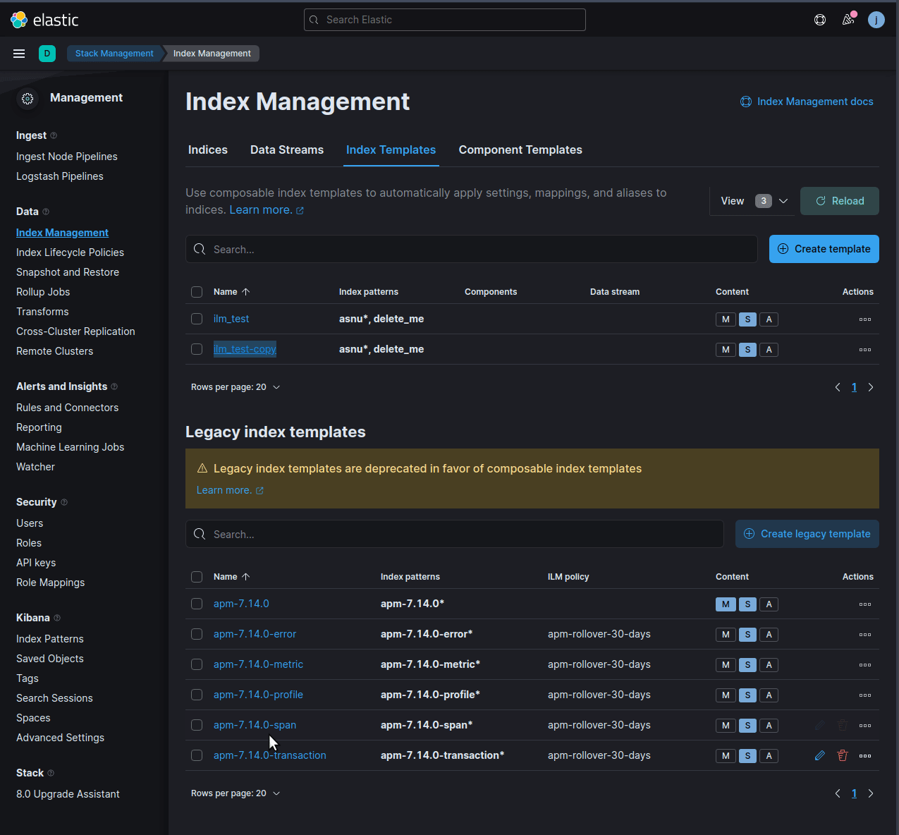 [Index Management] Link to ILM in Index Template is only present for ...