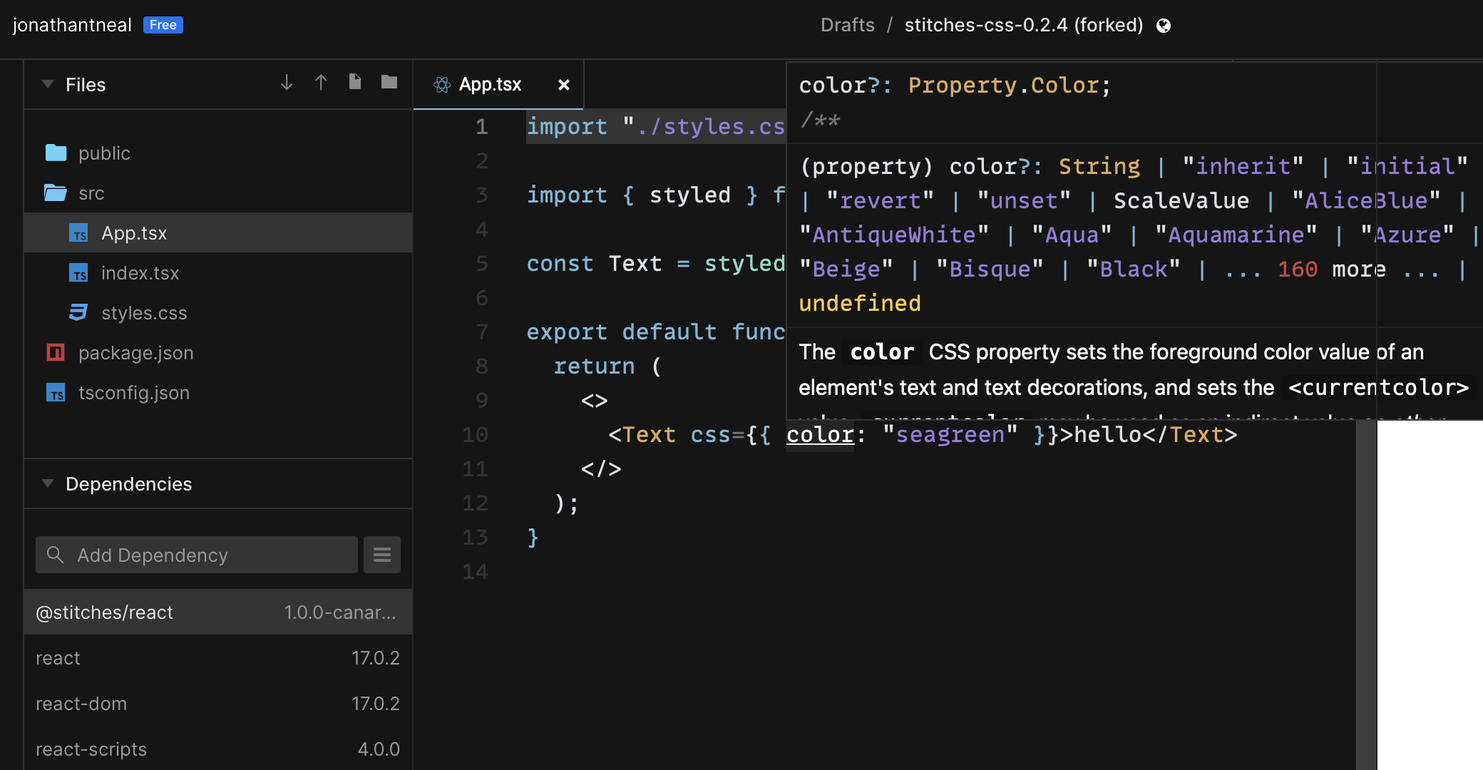 Incorrect typing for `css` prop on Canary · Issue #715 · stitchesjs/stitches · GitHub