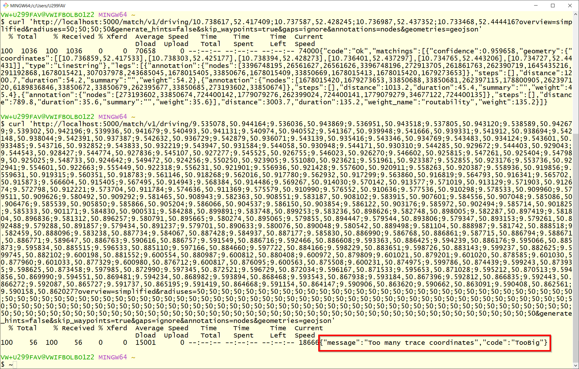 Sending 168 Locations To Map Match Results In Messagetoo Many Trace Coordinatescode