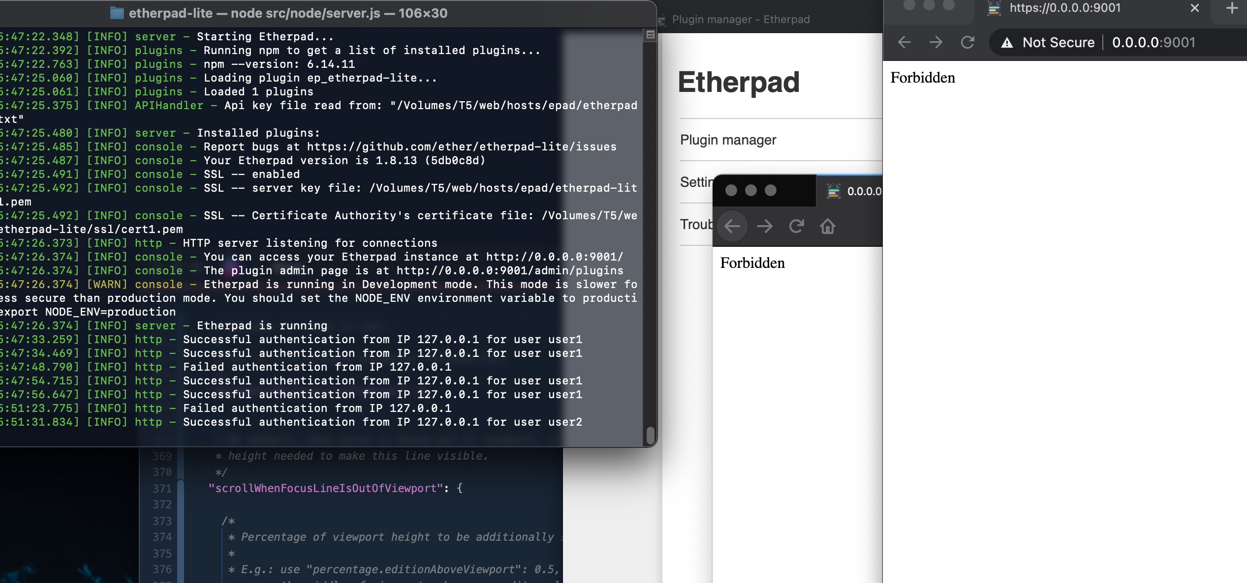 "Forbidden" 403 on every page after successful login · Issue #5039 · ether/etherpad-lite · GitHub