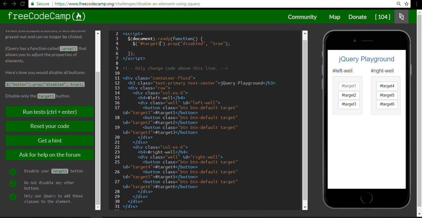 Disable An Element Using Jquerys Bug · Issue 16471 · Freecodecampfreecodecamp · Github