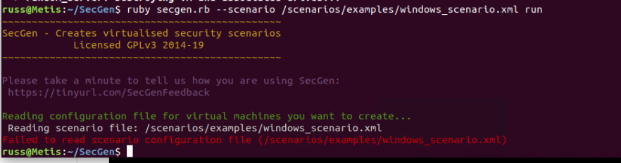 failed to read scenario configuration file - windows · Issue #152 · cliffe/SecGen · GitHub
