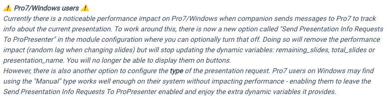 PP7 lags with Companion open · Issue #139 · bitfocus/companion-module-renewedvision-propresenter ...