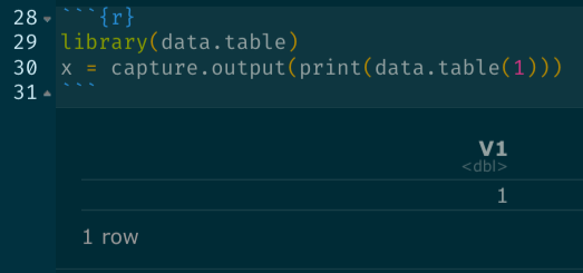 Rstudio catches each print(tibble) (and data.table) statement as chunk ...