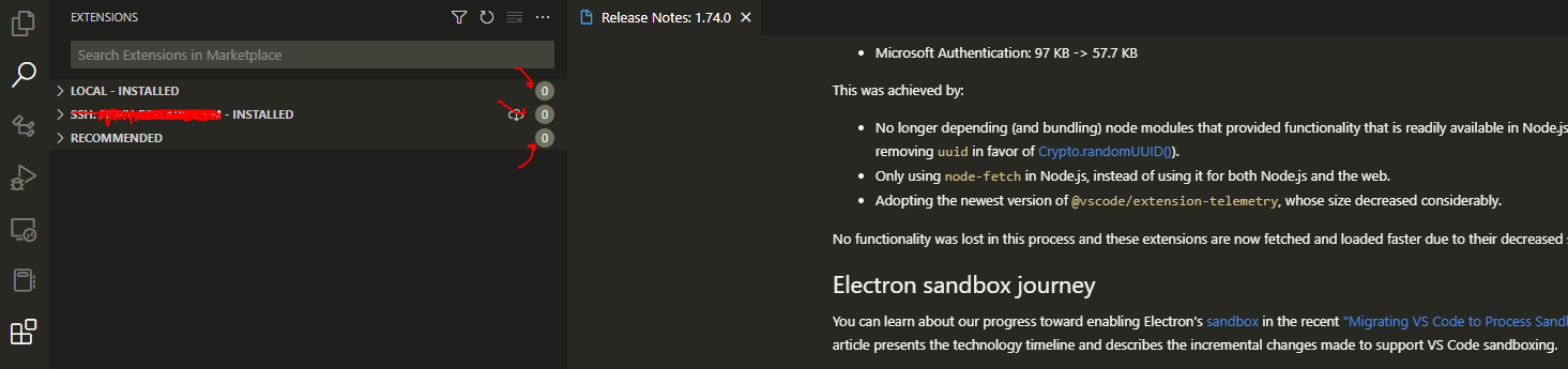 Local and Remote Extensions are Disappear After Restarting of VSCode 1.74.0 · Issue #168524 ...