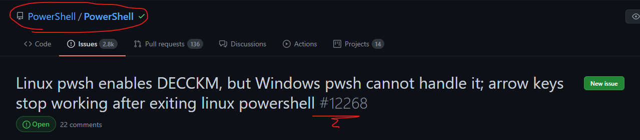 Linux pwsh enables DECCKM, but Windows pwsh cannot handle it; arrow ...