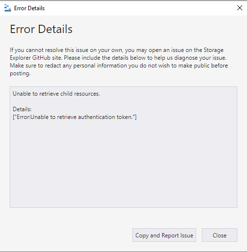 Unable to retrieve child resources. Details: ["Error:Unable to retrieve authentication token ...