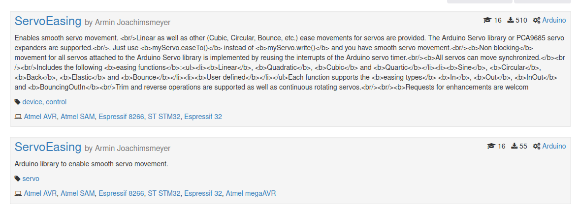 Could you publish the most current version to PlatformIO? · Issue #33 · ArminJo/ServoEasing · GitHub