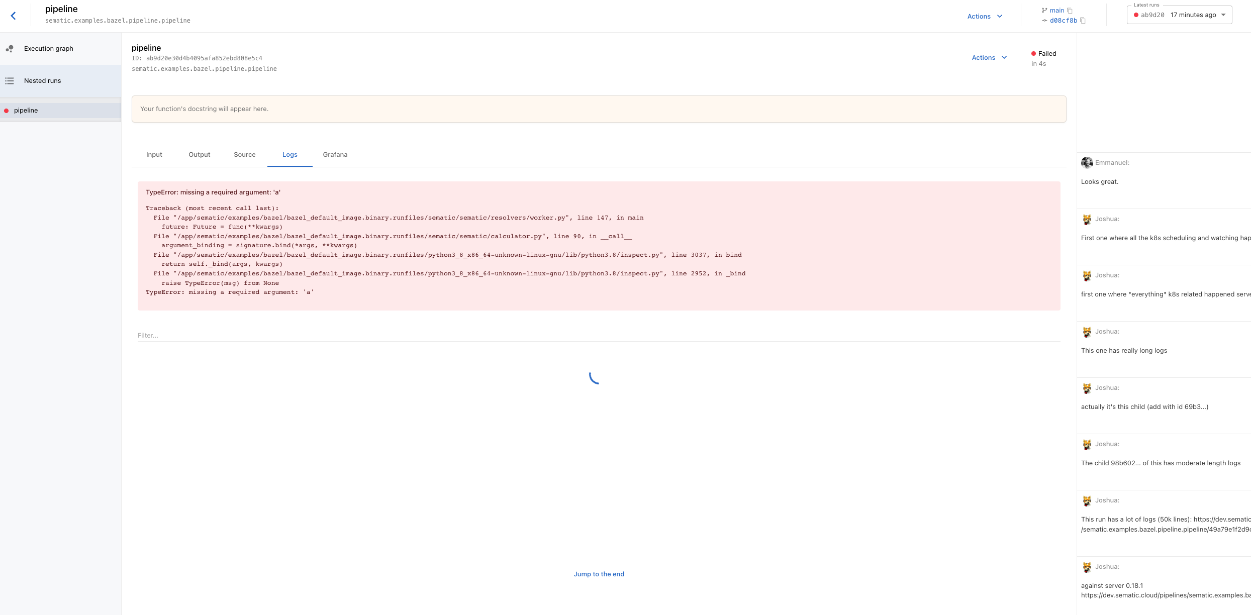 Log panel downloader spins forever on failed runs · Issue #280 · sematic-ai/sematic · GitHub