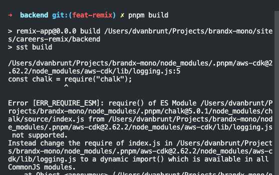 ERR_REQUIRE_ESM when running `sst` from inside our mono repo · Issue #2503 · sst/sst · GitHub