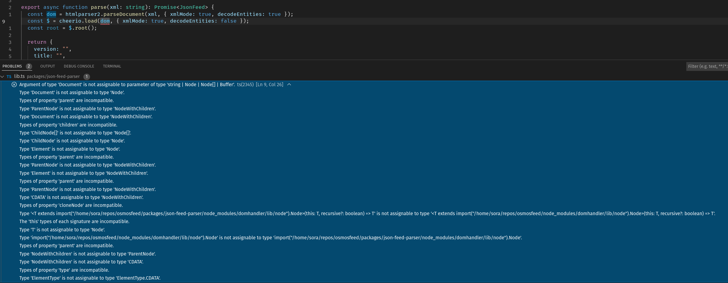v8.0.1 typing incompatible with `cheerio.load` · Issue #1191 · fb55/htmlparser2 · GitHub