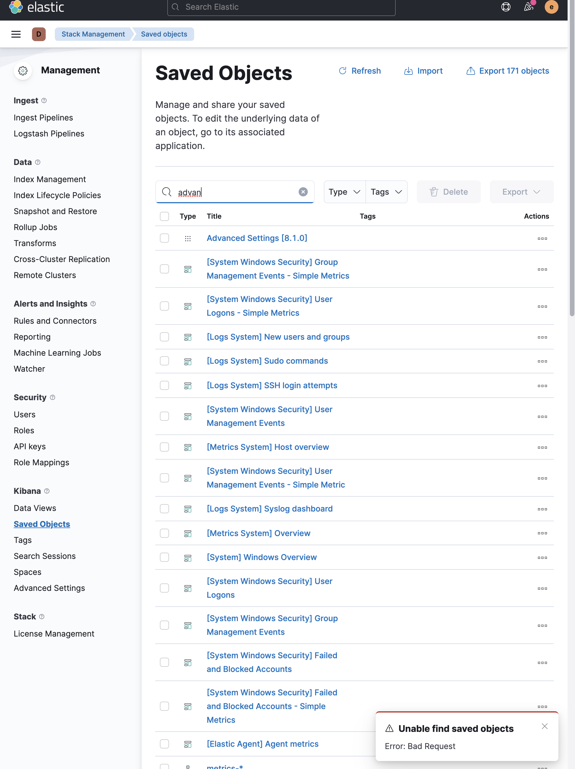 [Saved Object] Search is broken in management page · Issue #117952 · elastic/kibana · GitHub