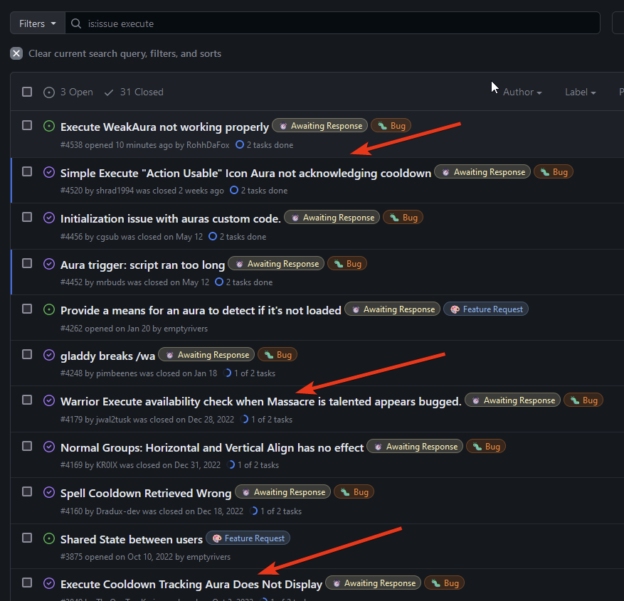 Execute Weakaura Not Working Properly · Issue 4538 · Weakaurasweakauras2 · Github 