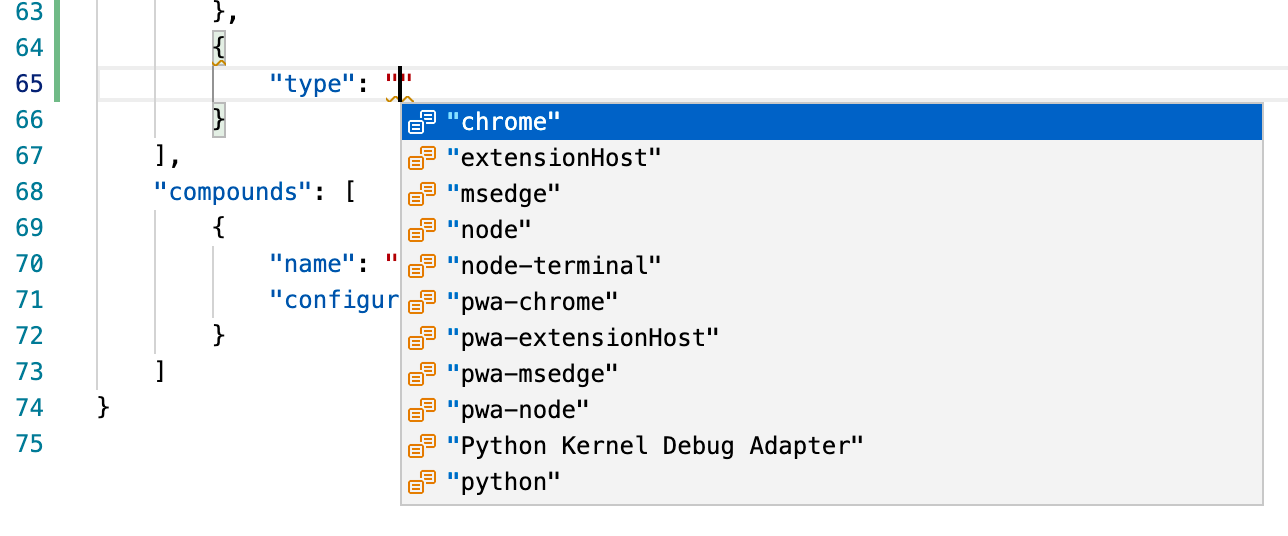 Launch: intellisense for `type` lacking entries · Issue #112042 ...
