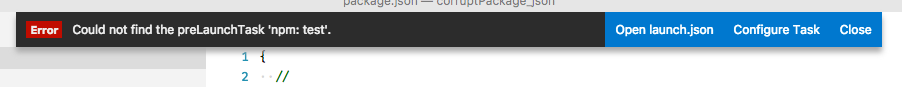 Could Not Find The Prelaunchtask Npm Watch Issued When Failed To Parse Packagejson