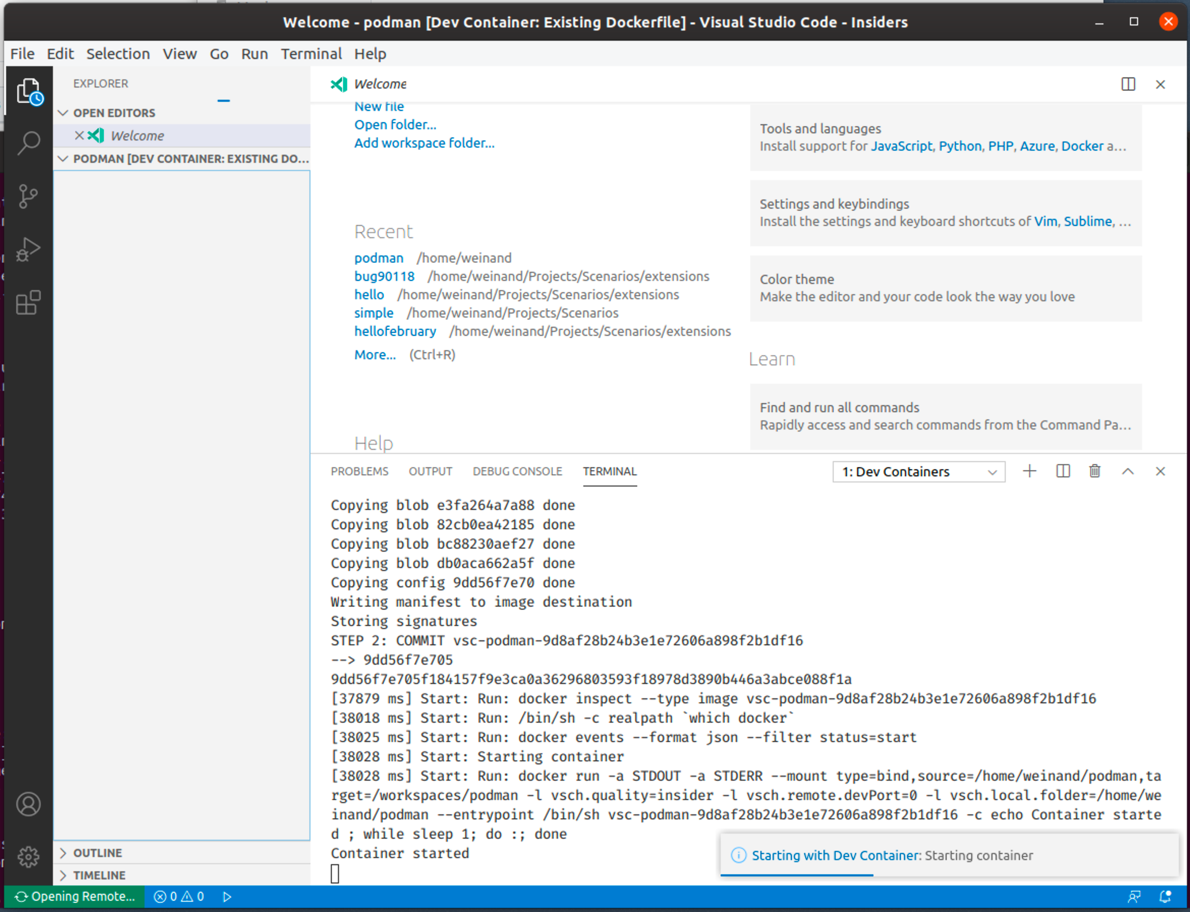 Starting container with podman doesn't finish · Issue #2890 · microsoft/vscode-remote-release ...