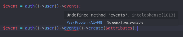 Laravel Accessing Eloquent Relationships From The Authenticated User Throw Undefined Method 5300