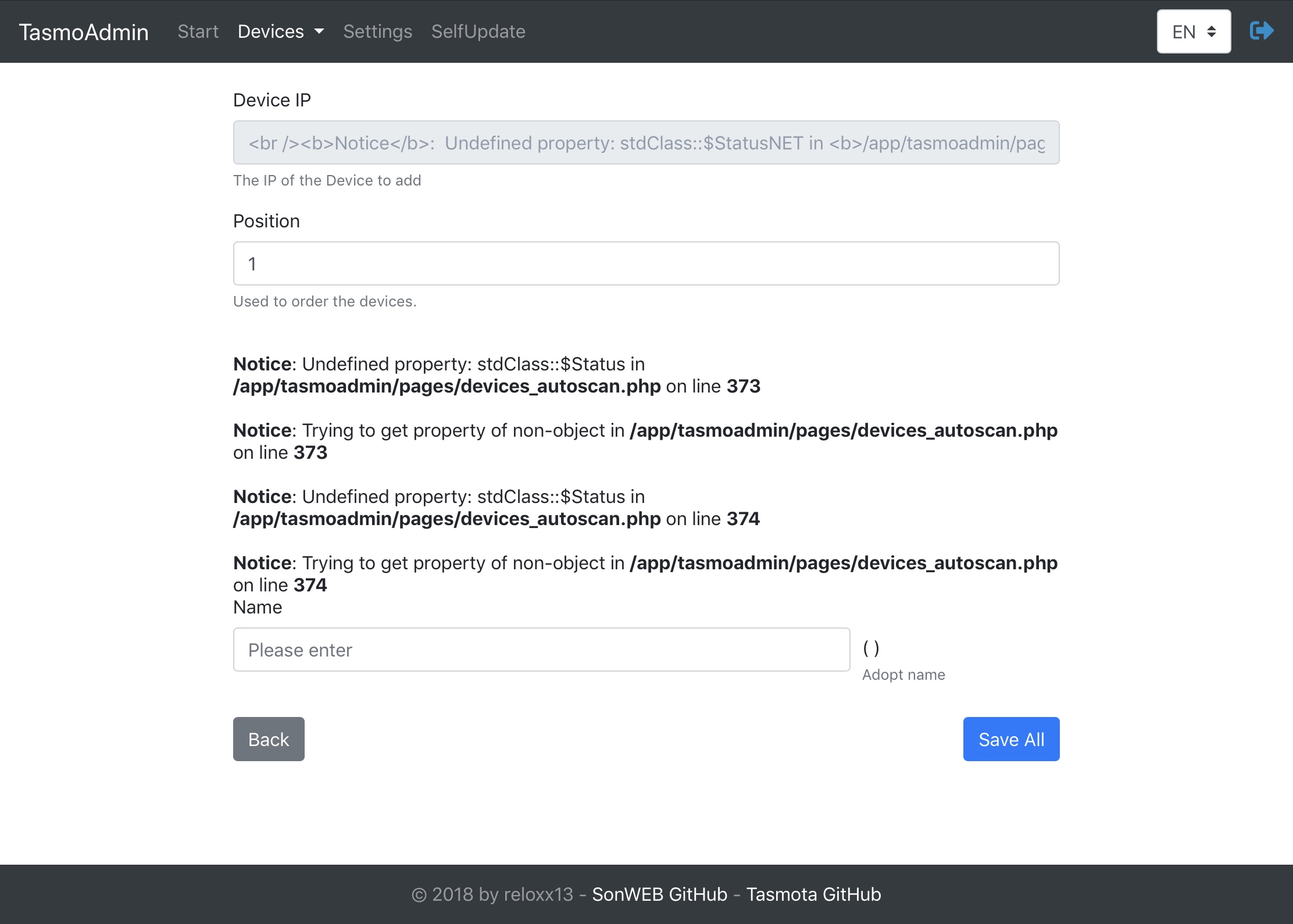 Error during autoscan · Issue #107 · TasmoAdmin/TasmoAdmin · GitHub