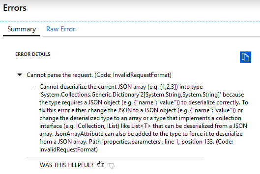 Schema encourages array, which breaks ARM deployment with a difficult ...