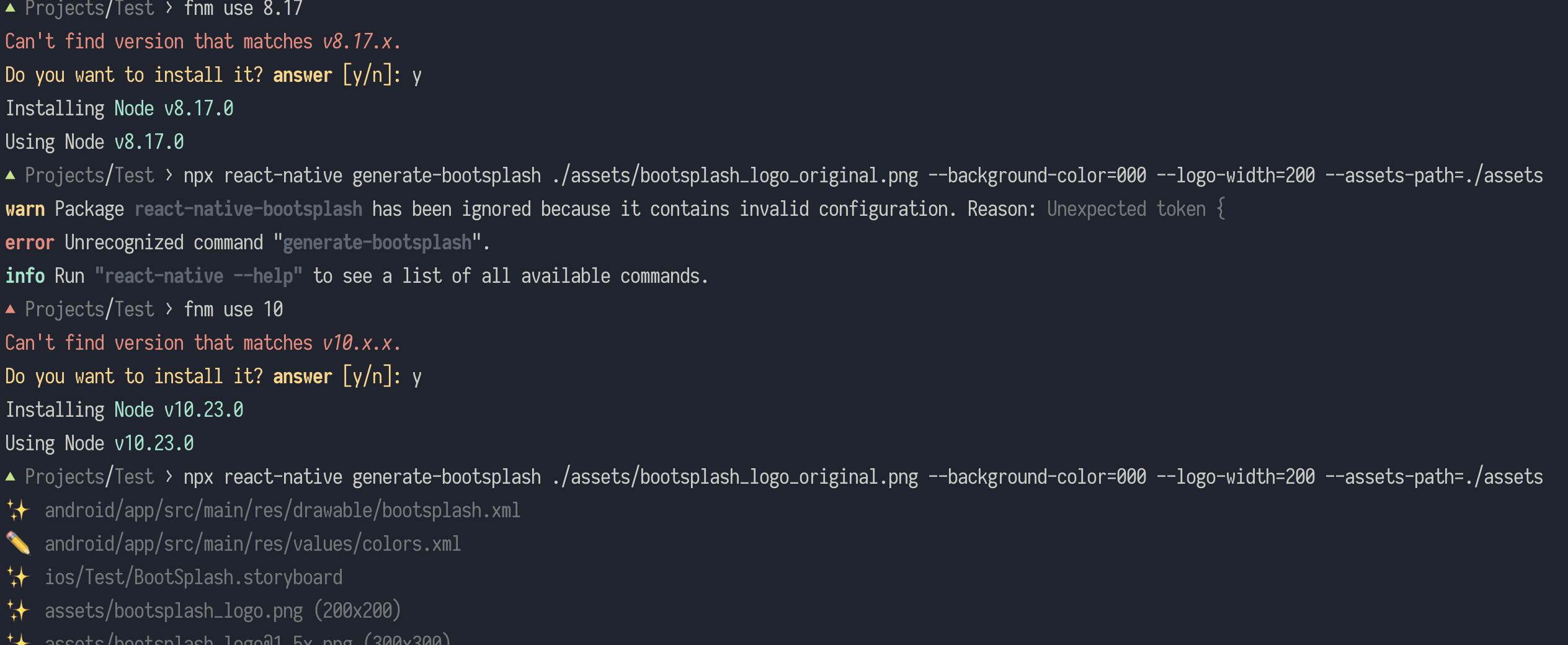 Cannot Generate Assets Error Unrecognized Command Generate Bootsplash