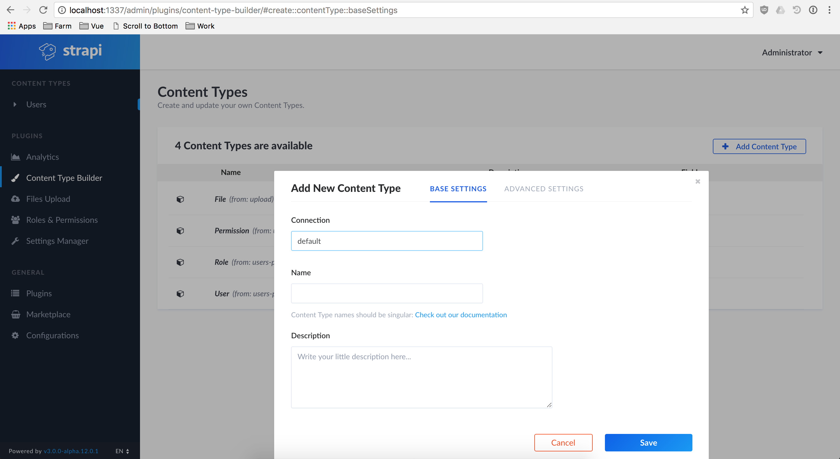 "Add New Content Type" modal dialog displayed bottom aligned · Issue ...