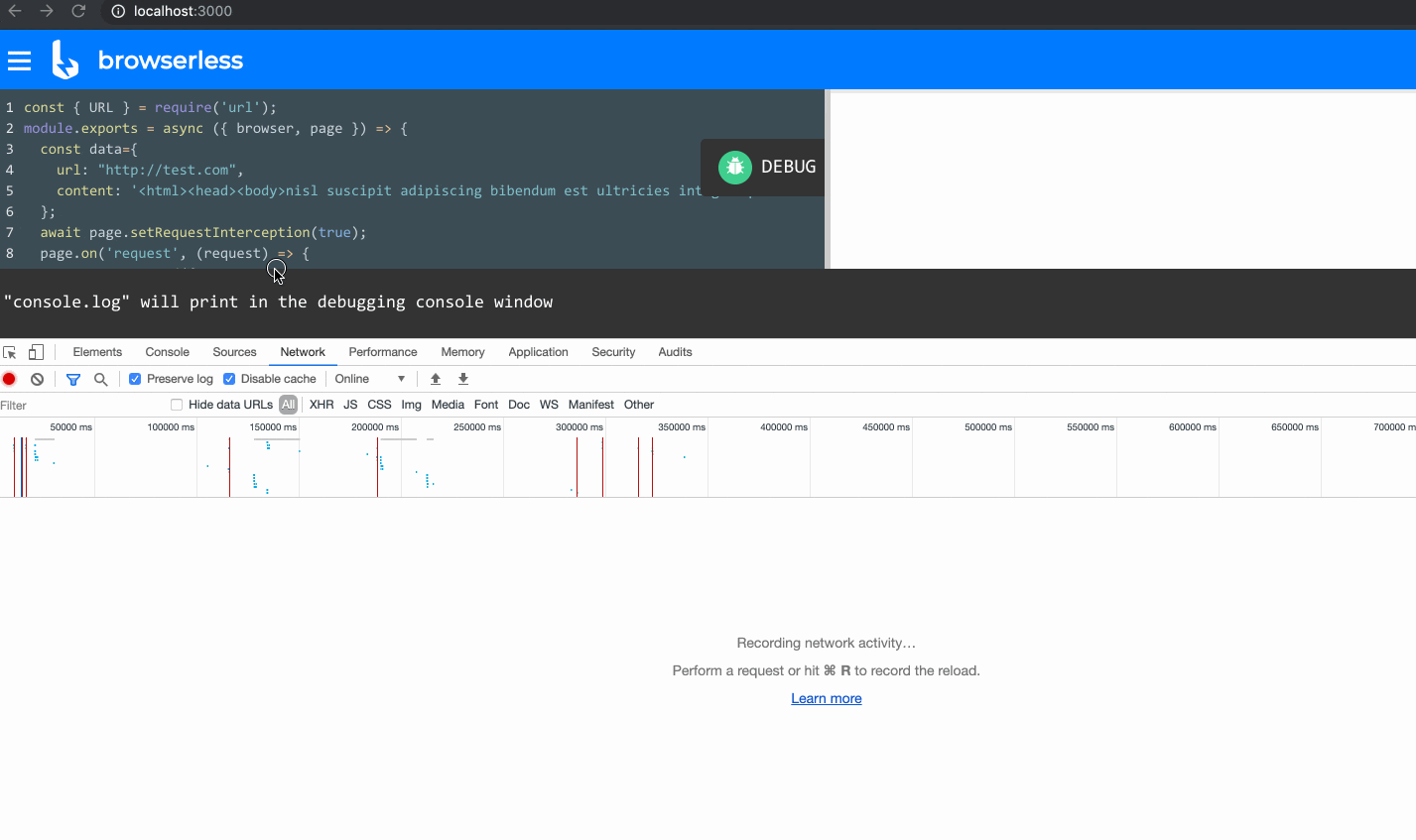 Large content in debugger UI still breaks page · Issue #360 · browserless/browserless · GitHub