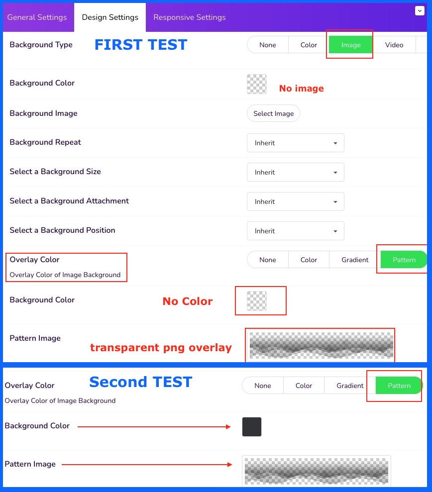 Background color and Overlay pattern not working correctly - Framework ...