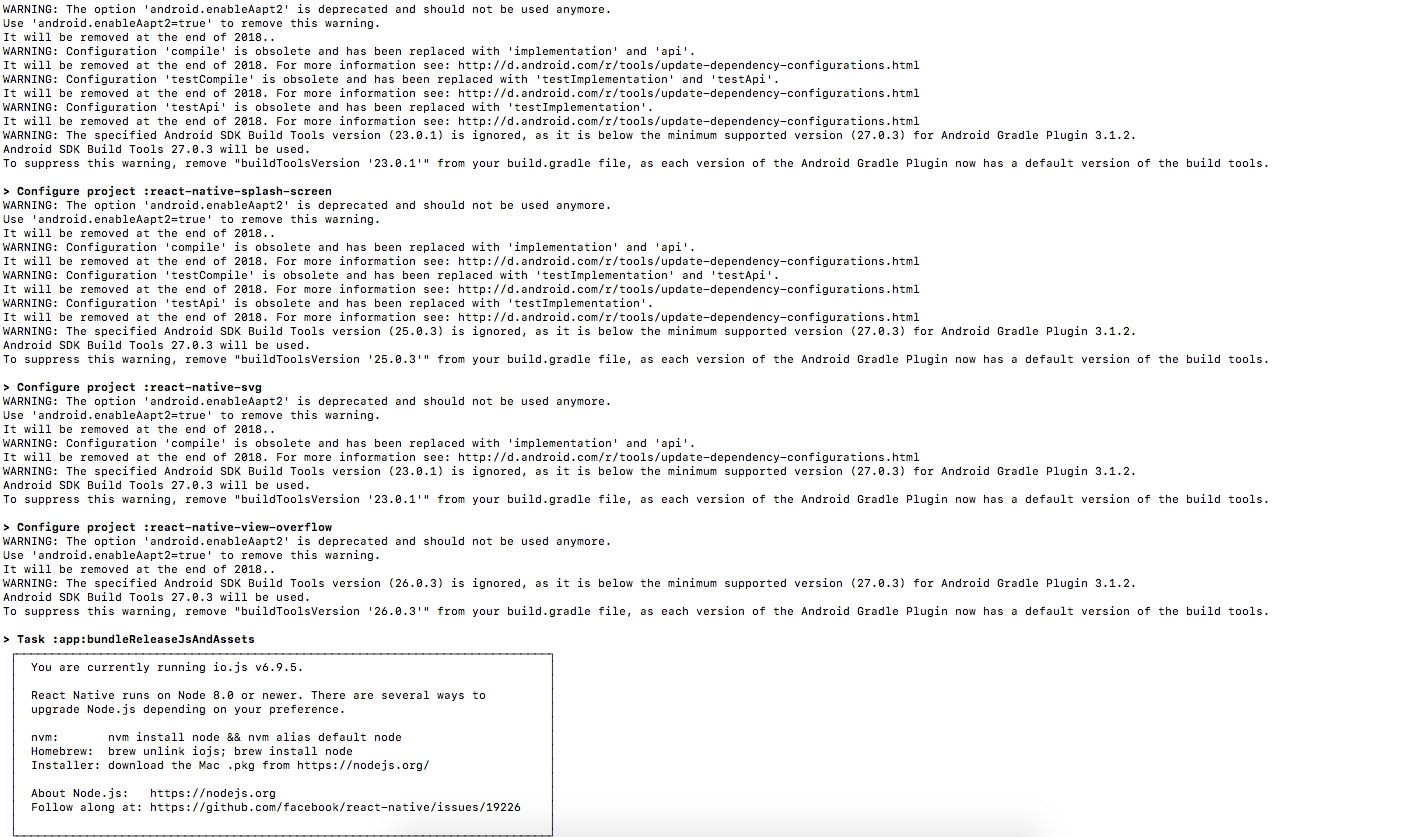Unable To Generate The Release Build In Android Getting `process Command Node Finished With