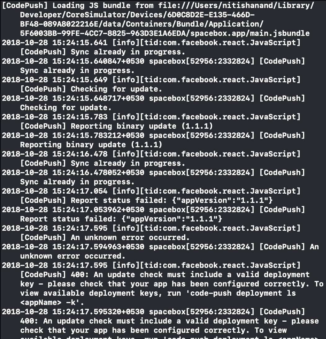 [iOS] An update check must include a valid deployment key - please check that your app has been ...