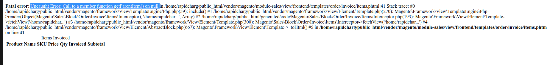 Call to a member function getParentItem() on null when view invoice order from frontend · Issue ...