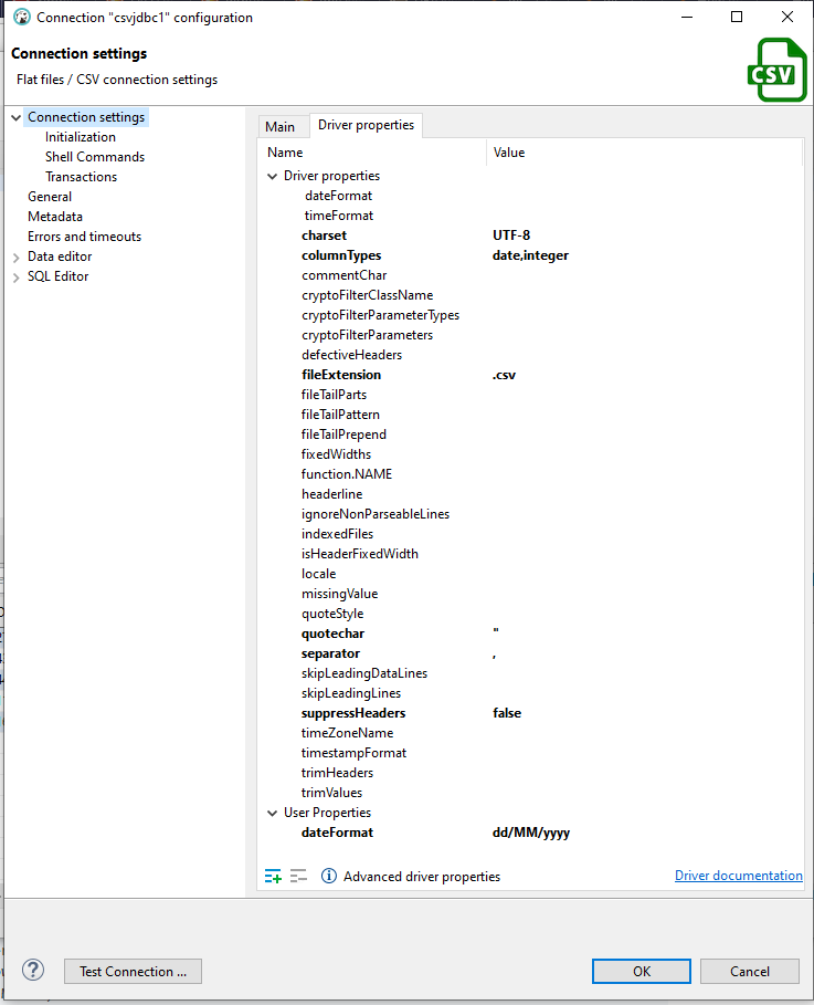 CSV File Date Format Is Not Recognised As Set In Driver Properties 