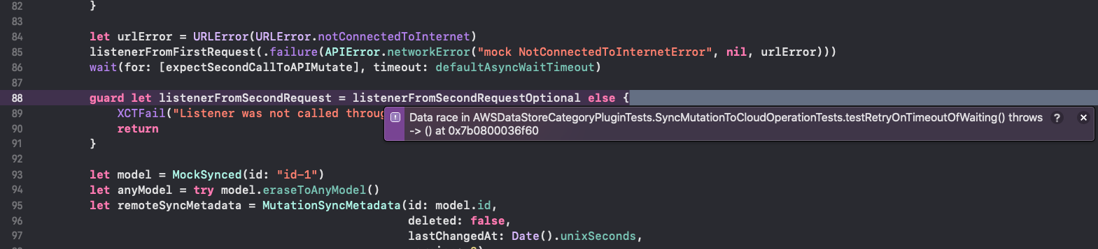 Thread Sanitizer Detects Data Race On Testretryontimeoutofwaiting · Issue 914 · Aws Amplify