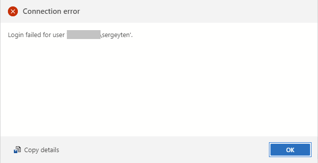 Connection Creation Dialog: Username/Password fields disabled for SQL Login after unsuccessful ...
