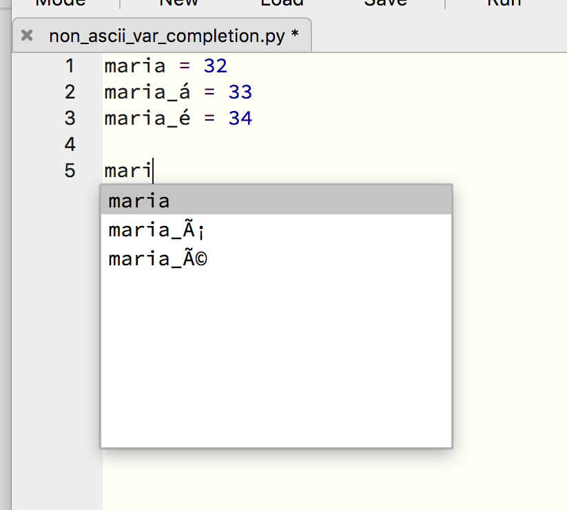 Code completion doesn't seem to work with non ascii-characters · Issue #681 · mu-editor/mu · GitHub