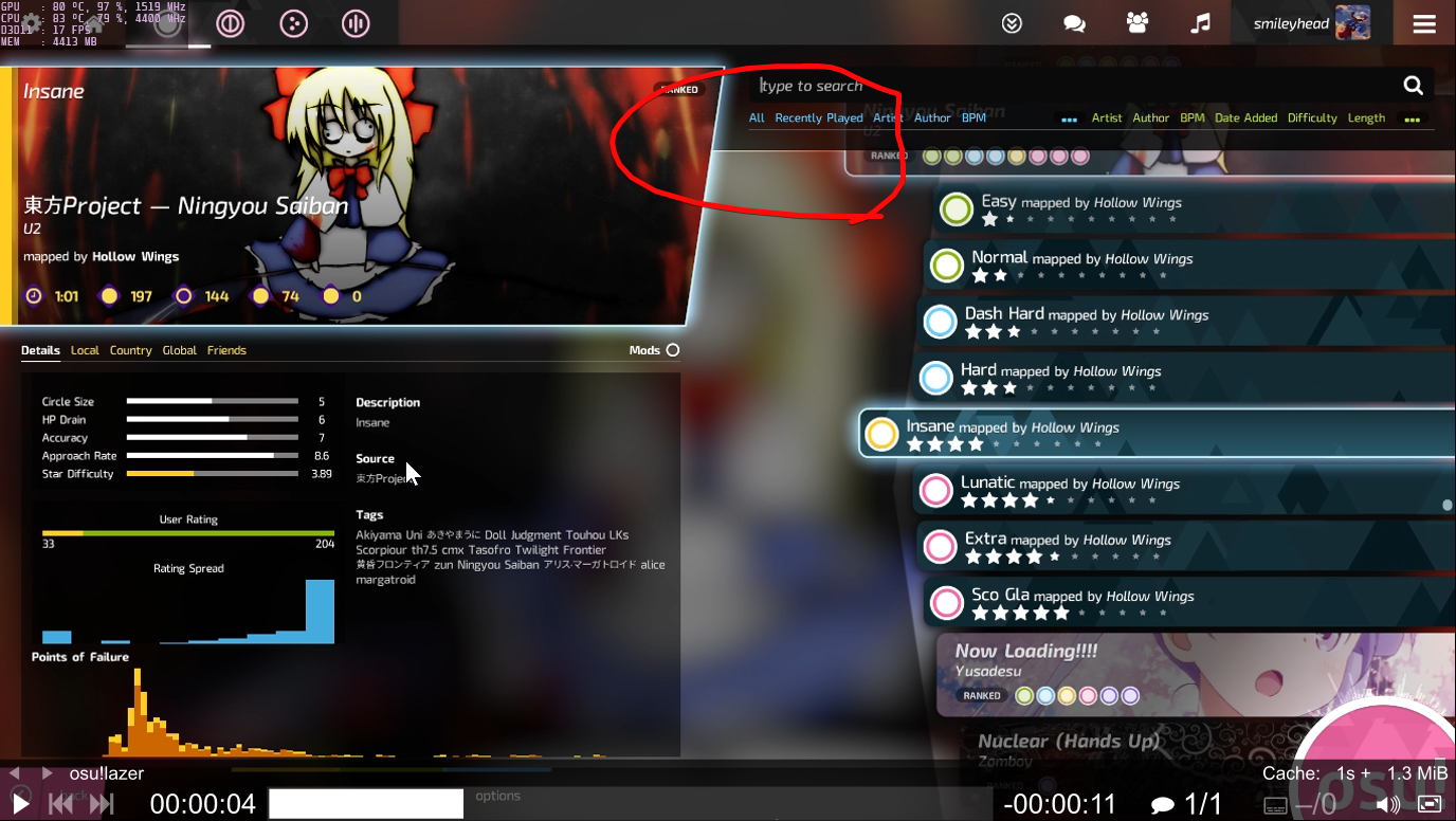 Random line in song select when hovering over the bottom bar · Issue ...