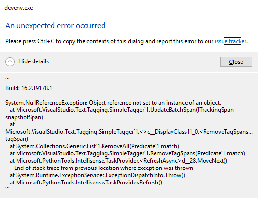 An unexpected error occurred · Issue #5739 · microsoft/PTVS · GitHub