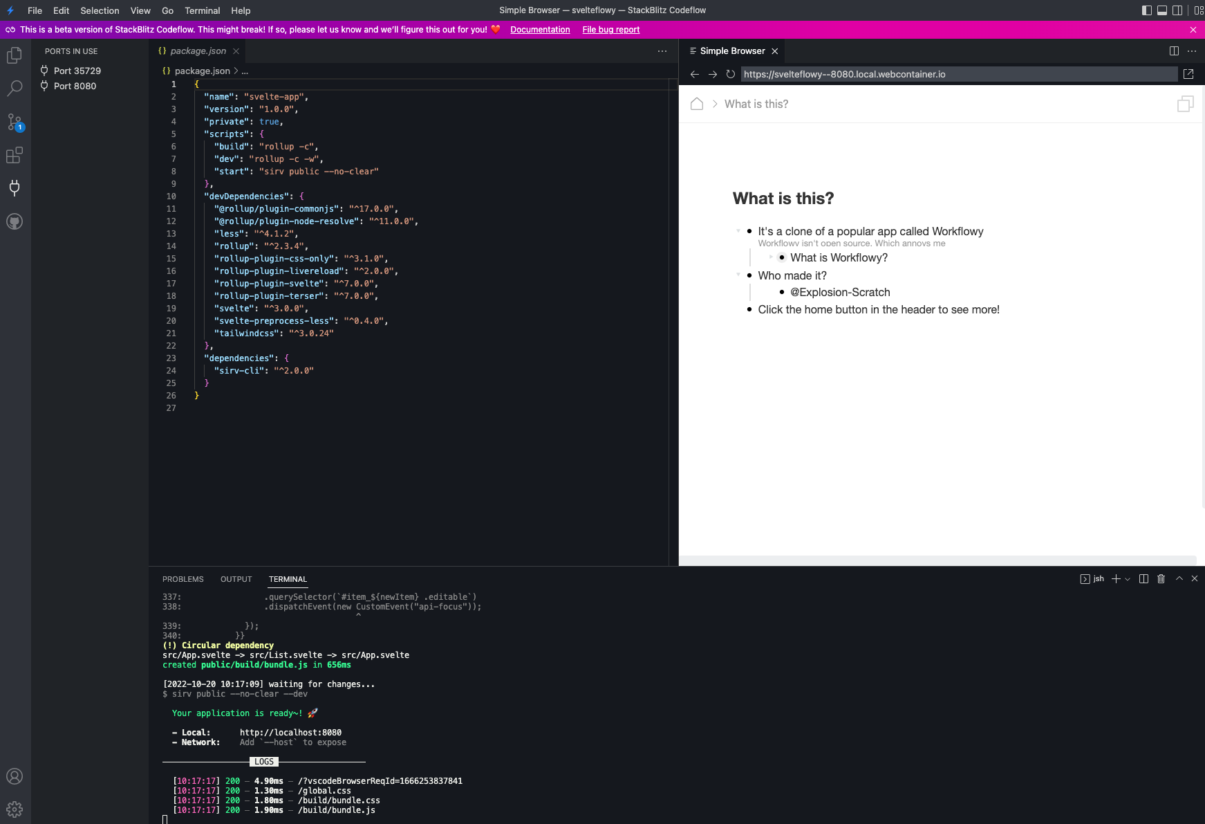 Ports not visible in ports view → No way to use external ports · Issue #863 · stackblitz ...