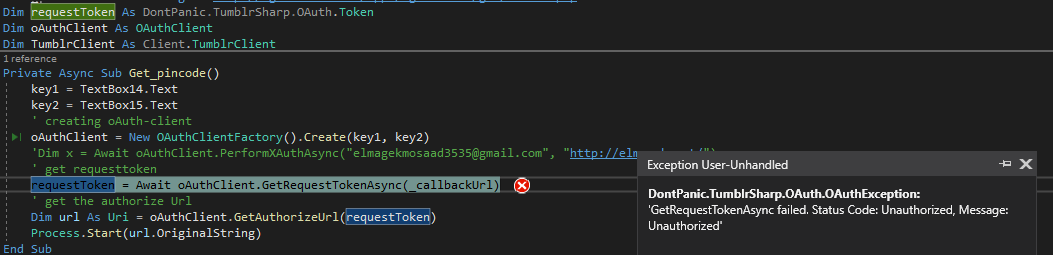 DontPanic.TumblrSharp.OAuth.OAuthException: 'GetRequestTokenAsync failed. Status Code ...
